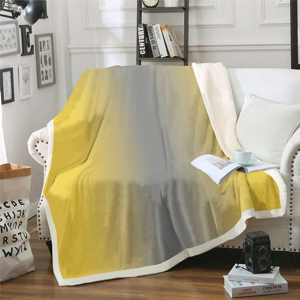 YST Gray and Yellow Blanket for Girls Boys Kids,Rainbow Ombre Throw ...