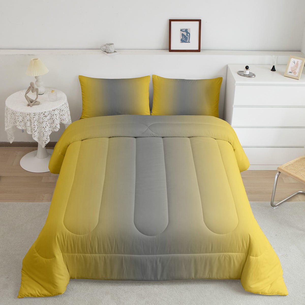 YST Gray and Yellow Comforter Set Queen for Girls Boys Kids,Rainbow ...