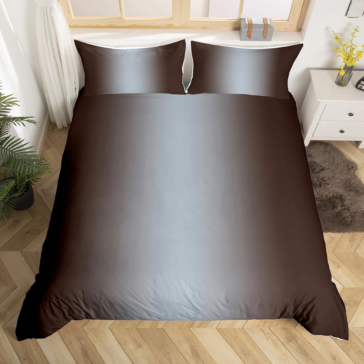 YST Grayish White and Brown Duvet Cover Queen for Girls Boys Kids ...