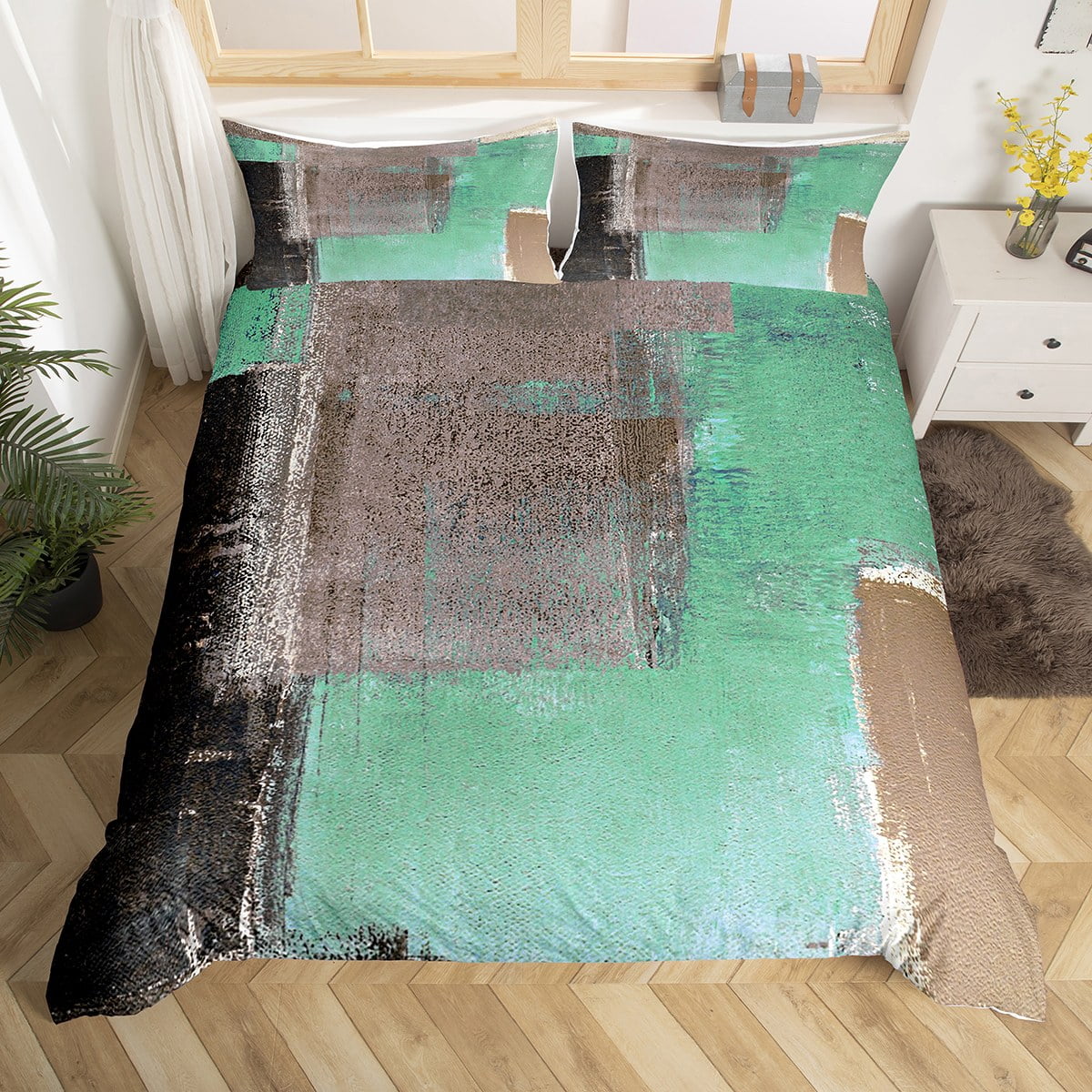 YST Green Abstract Comforter Cover Ombre Bed Set, Gradient Grunge Duvet ...