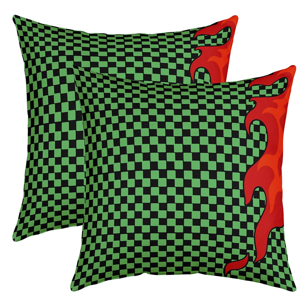 Erosebridal Green Black Grid Throw Pillow Covers Geometric Check Plaid Accent Pillow Cases,Retro ...