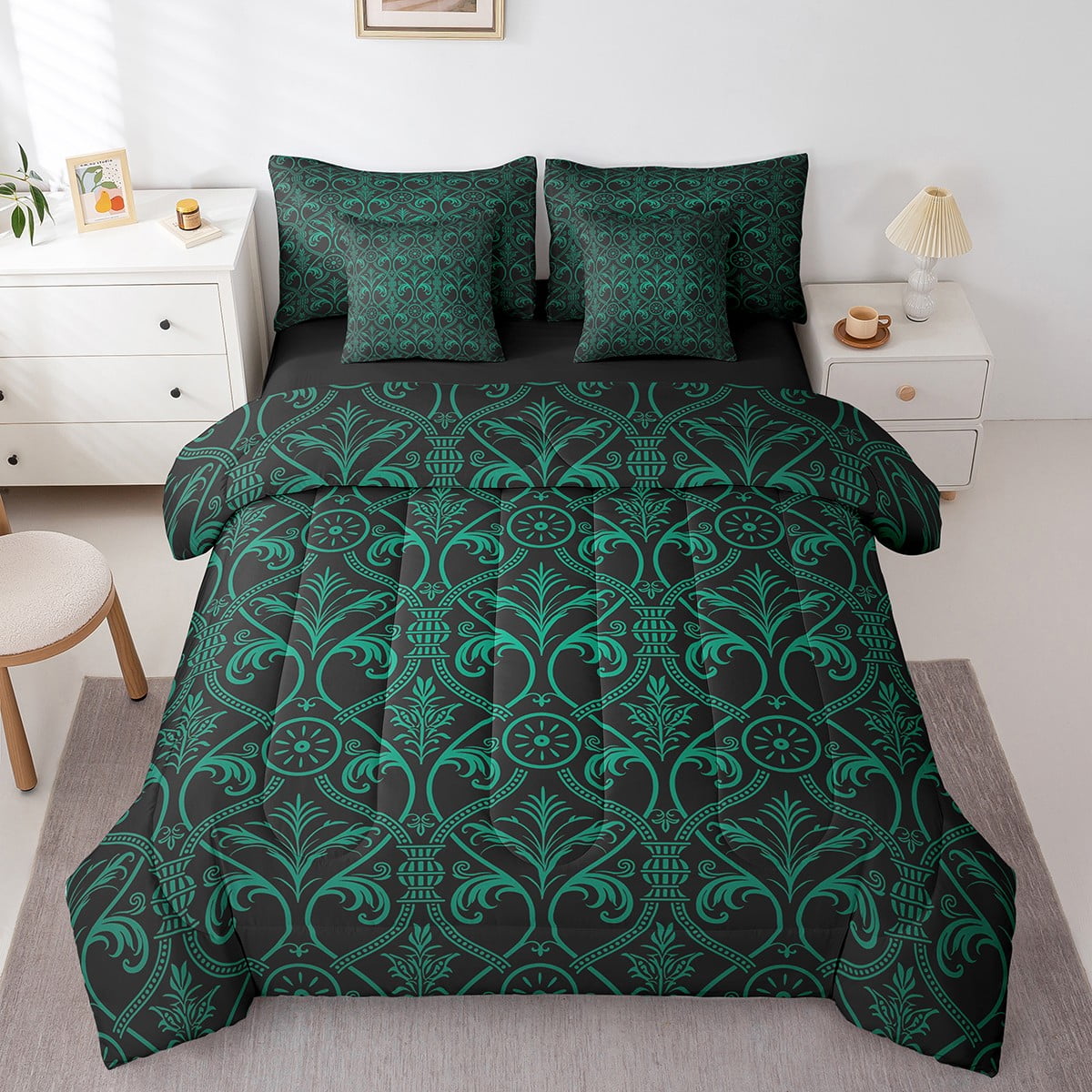 Green Black Ombre Gothic Bedding Set Full 7 Piece Vintage Goth Floral ...