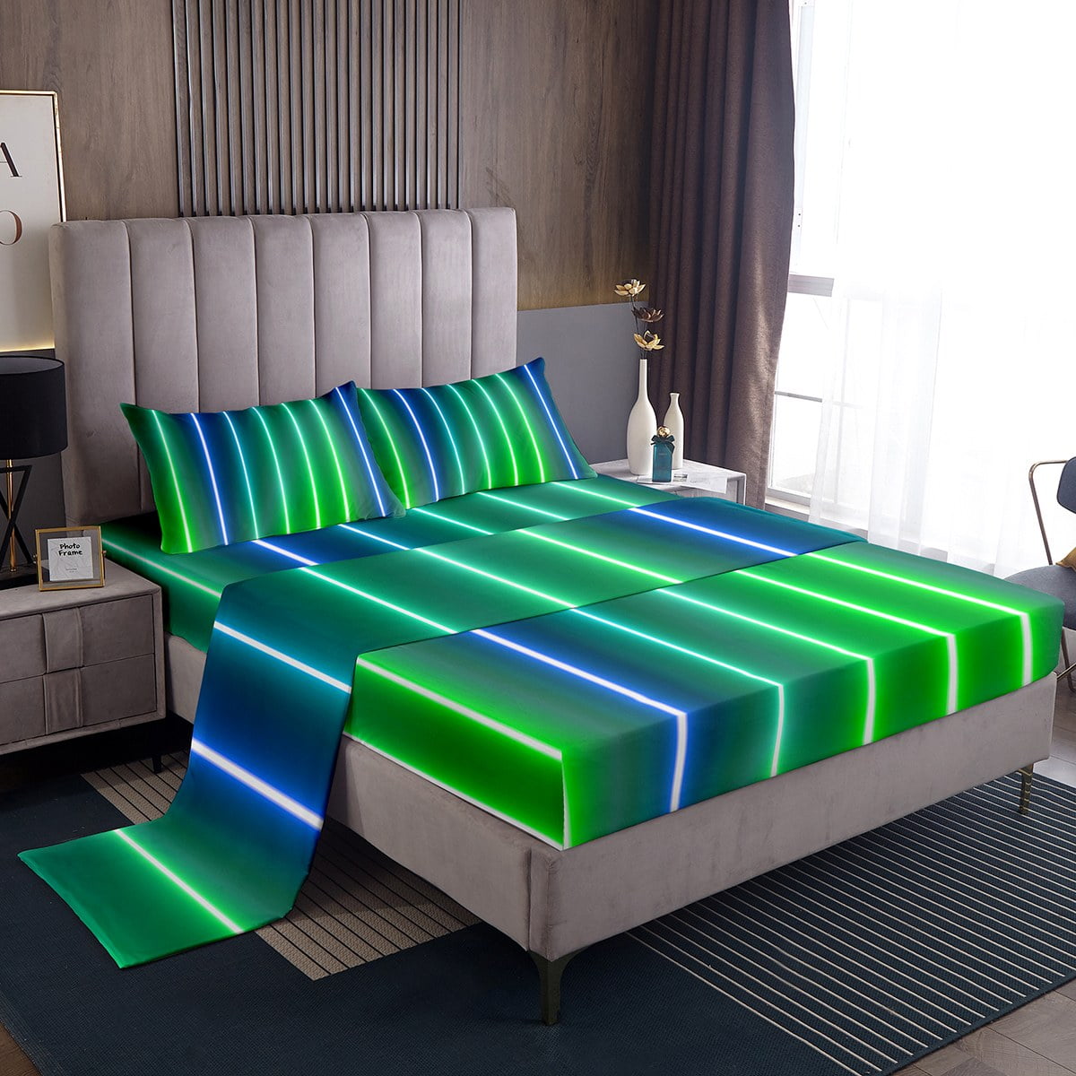 Erosebridal Green Blue Teal Bed Sheets King Ombre Abstract Art Sheet ...