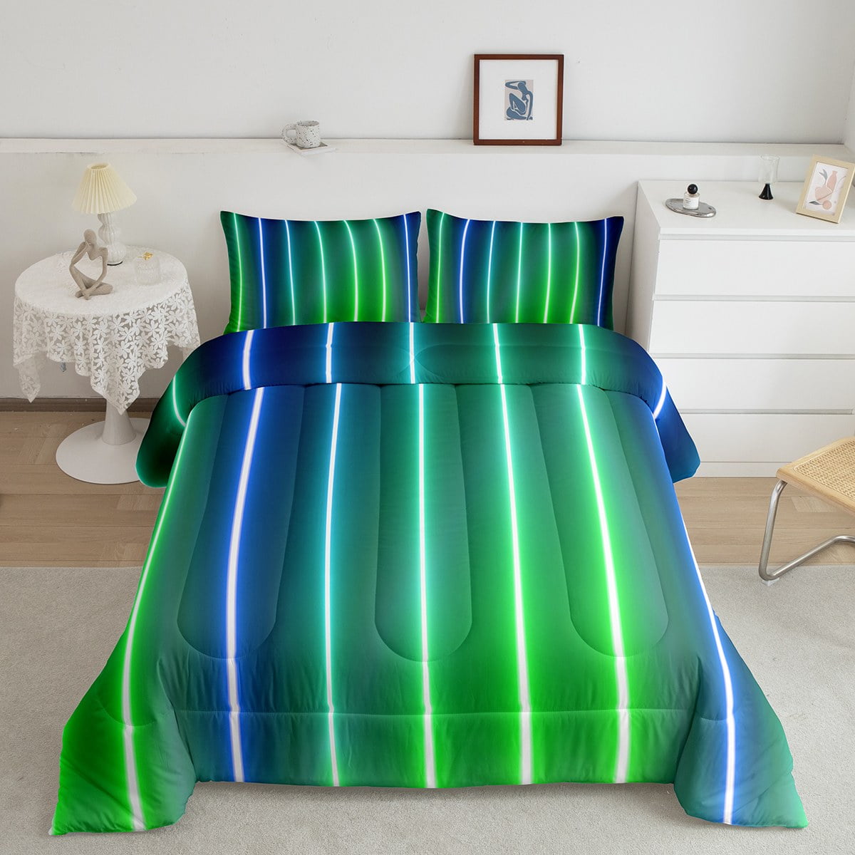 Erosebridal Green Blue Teal Comforter Set King Ombre Abstract Art ...