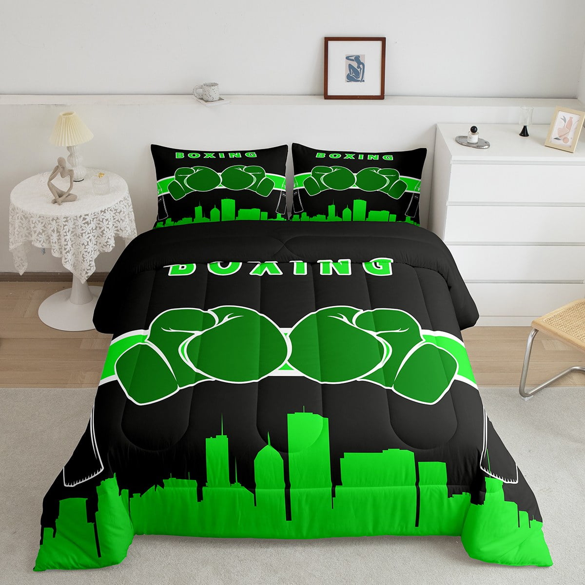 Erosebridal Green Boxing Gloves Bedding Twin Pugilism Game Comforter ...