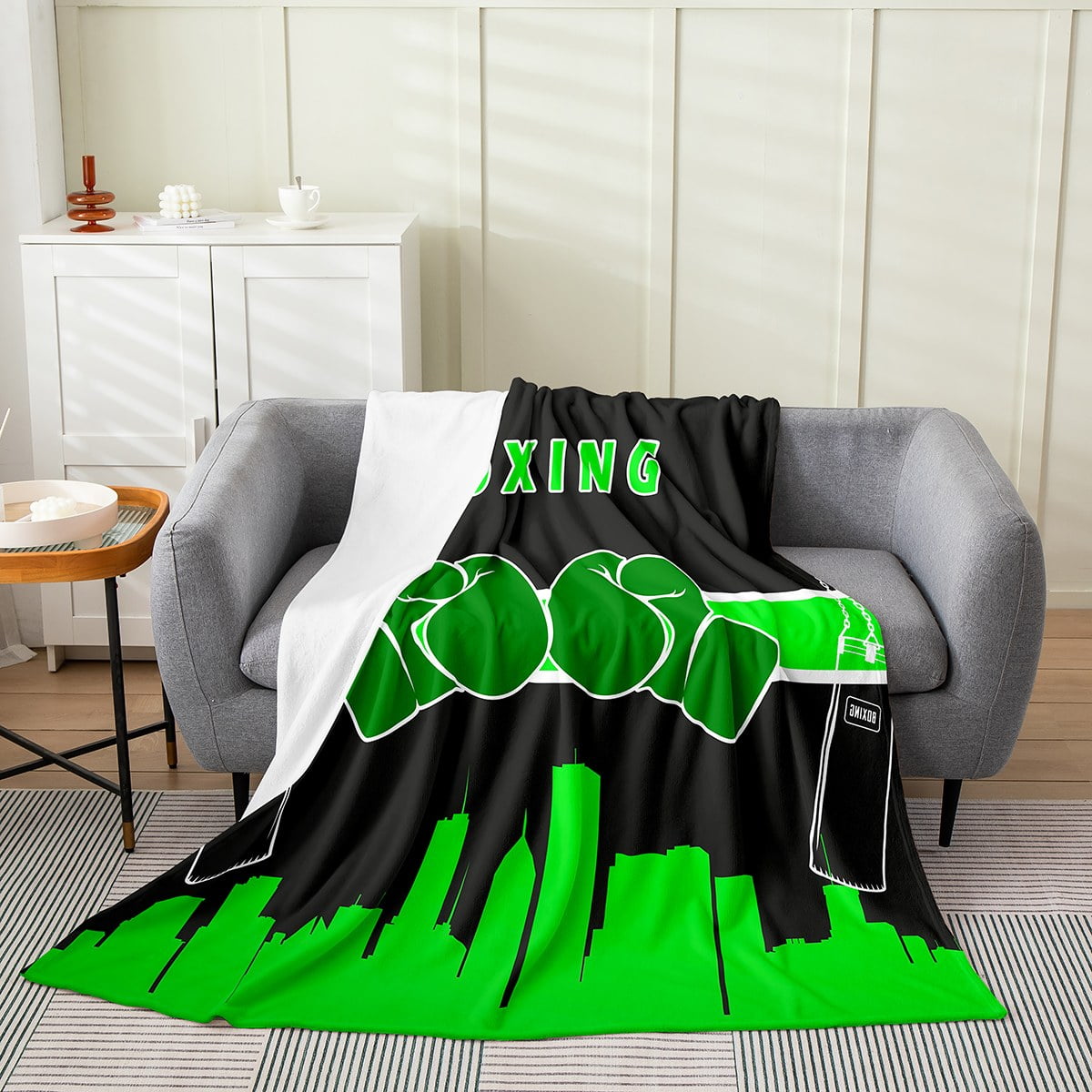 YST Green Boxing Gloves Throw Blanket Pugilism Game Fleece Blanket ...