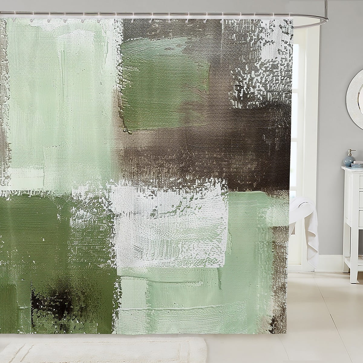 YST Green Brown Tie Dye Waterproof Bathroom Curtain Contemporary Ombre ...
