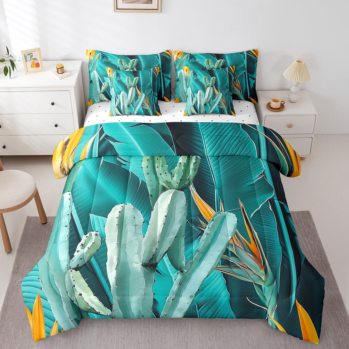YST Green Cactus Comforter Set With Sheets 7 Piece, Succulents Bed In A ...