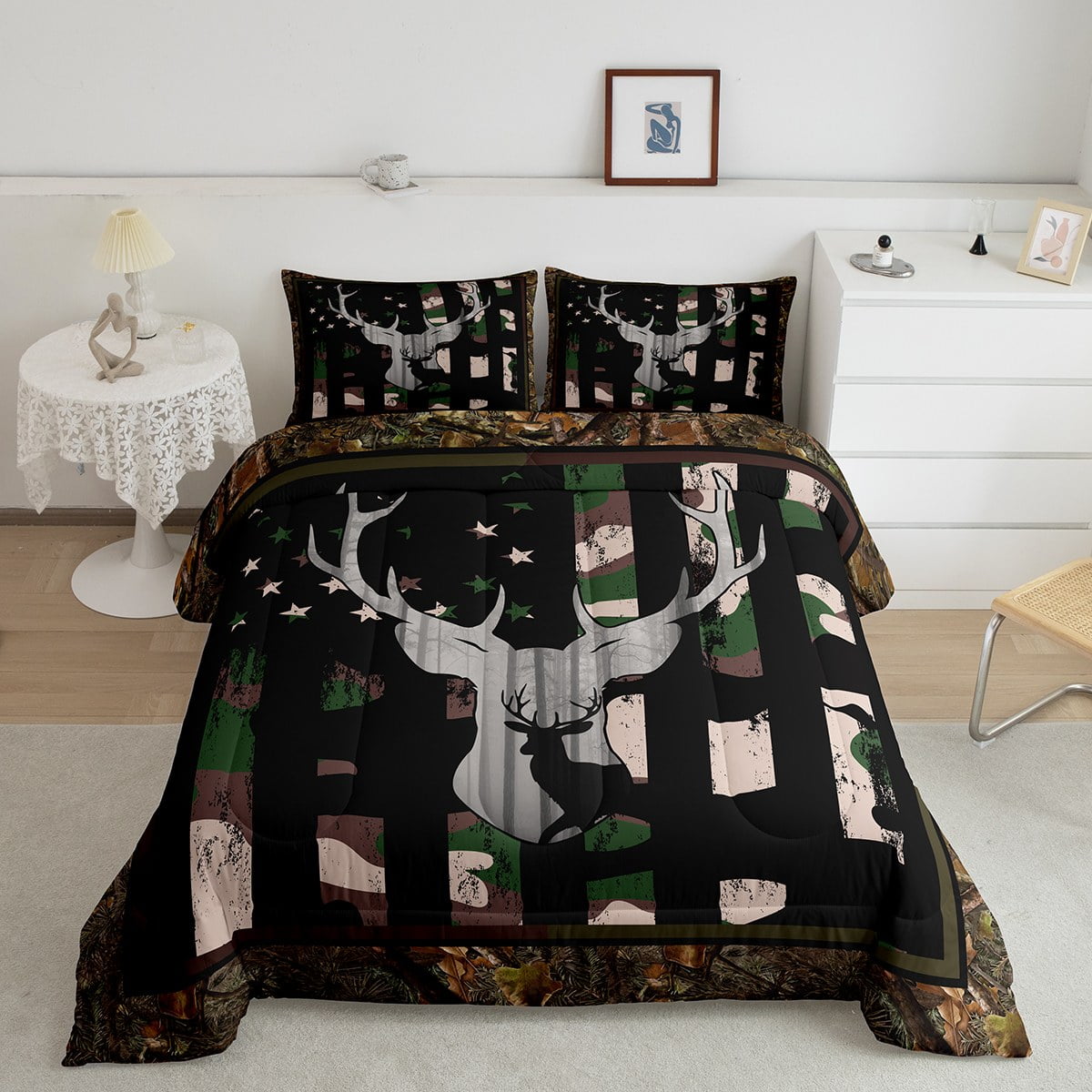 YST Green Camo Bedding, Deer Hunting Comforter Set Twin, Rustic Wild ...