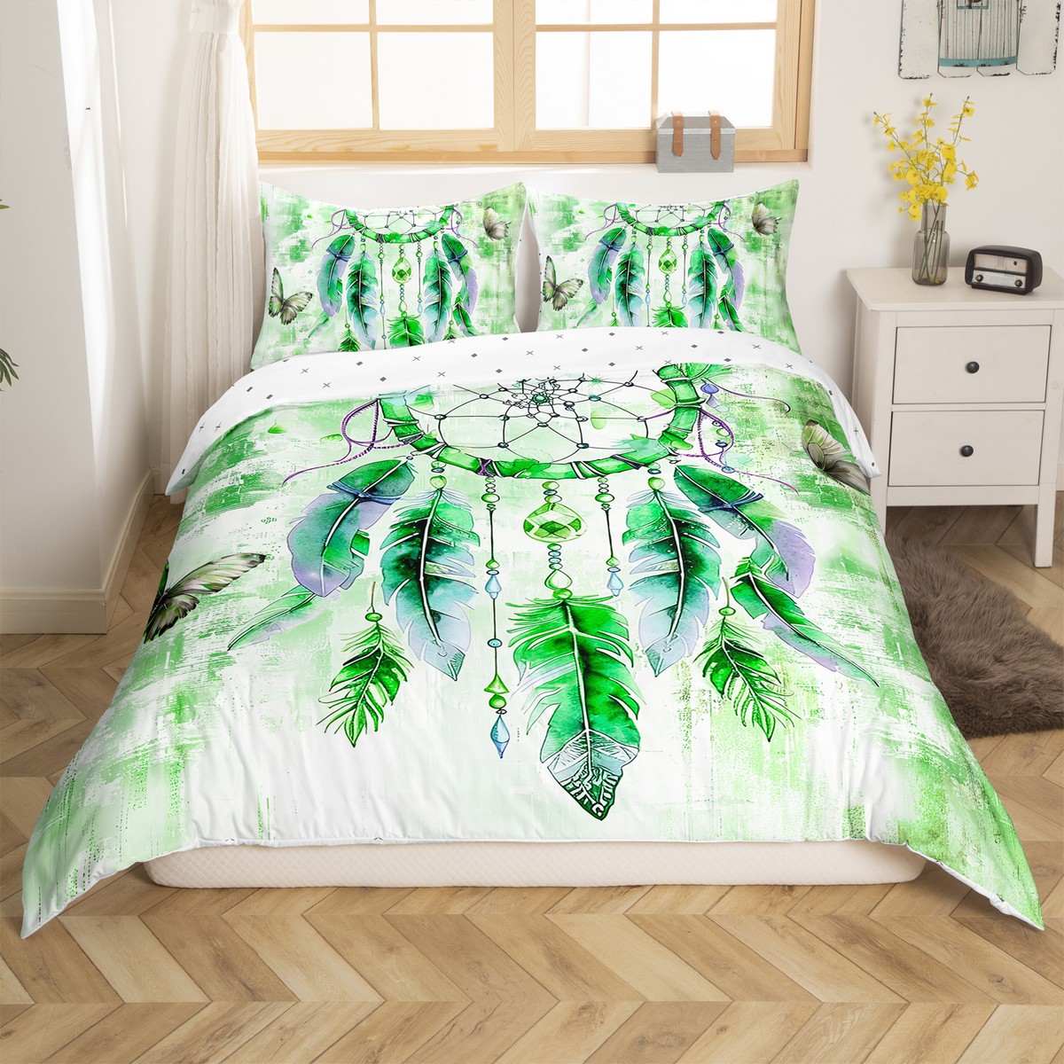 Erosebridal Green Dream Catcher Duvet Cover Queen Size Oil Painting ...