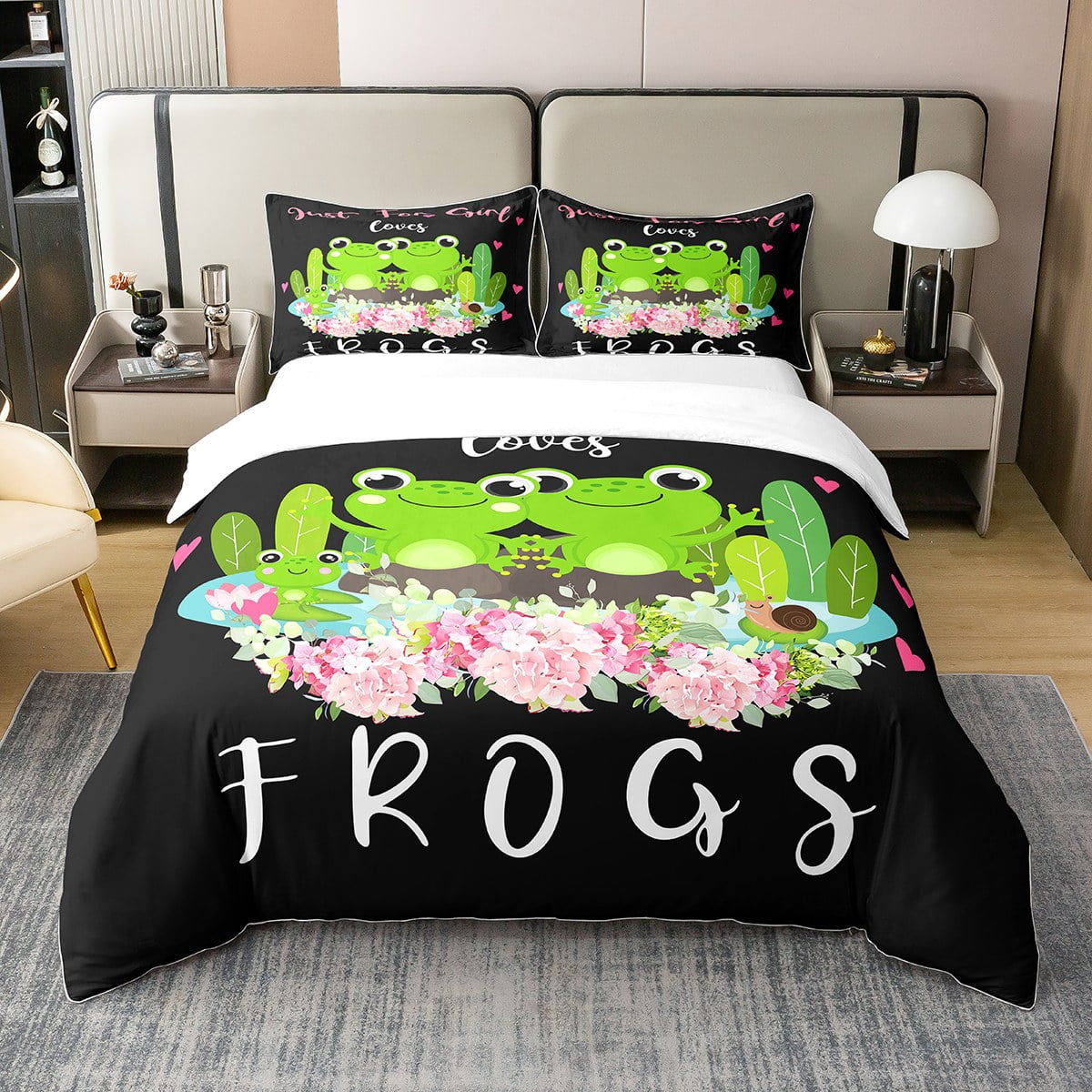 Green Frog 100% Cotton Bedding Set, Kawaii Tree Frog Duvet Cover Cute ...