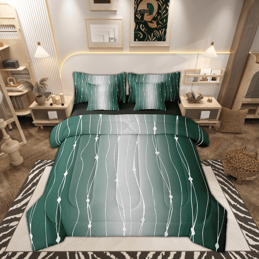 Erosebridal Green and Grey Gradient Queen Comforter Set 7-Piece Aesthetic Ombre Bedding ...