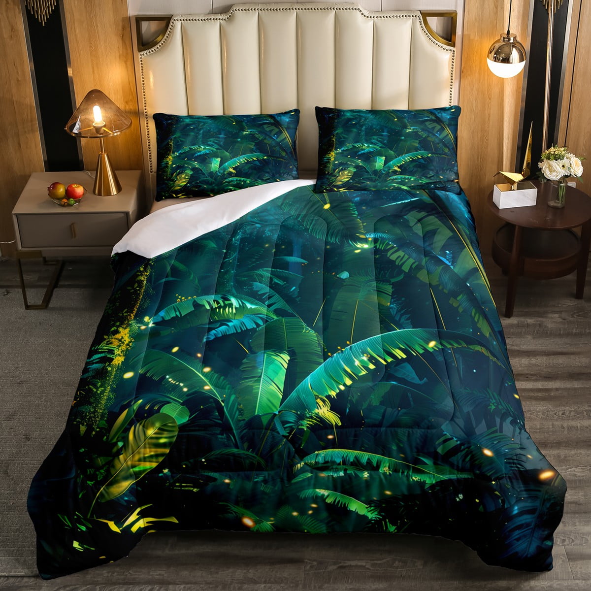 Green Leaf Plant Bedding Set,Tropical Botanical Leaves Comforter Set ...
