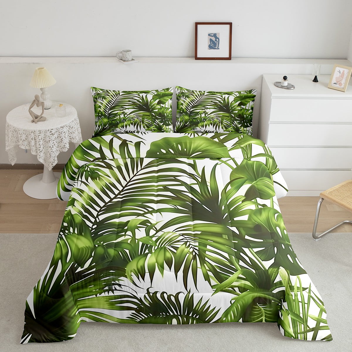 YST Green Leaves King Size Comforter Set Palm Tree Printed Bedding Set ...