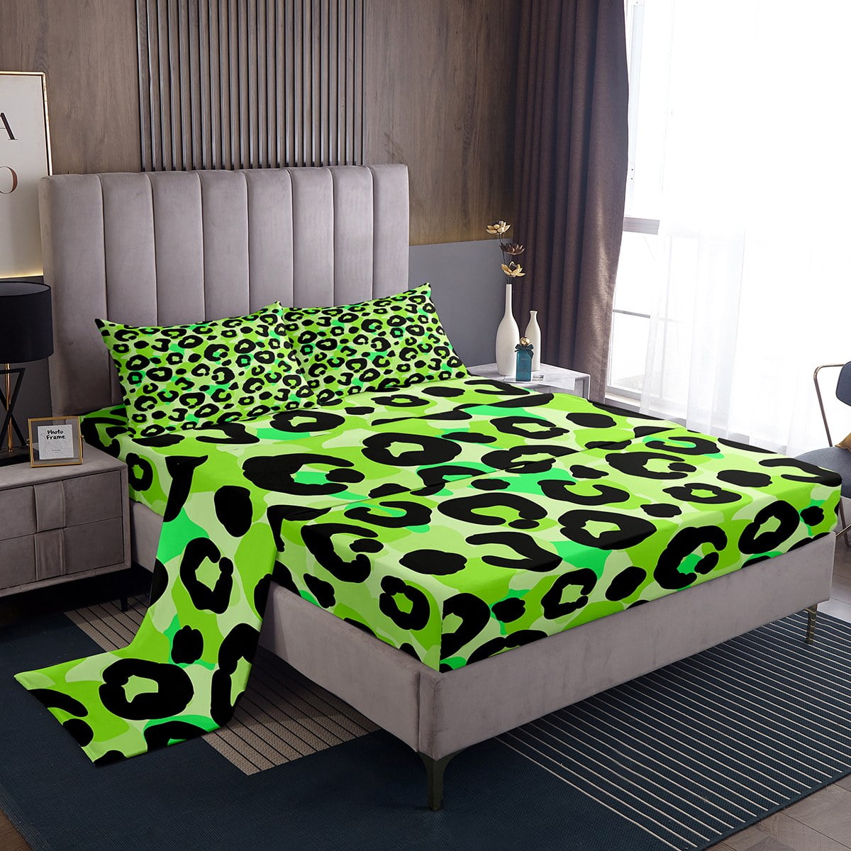 YST Green Leopard Print Bed Sheets Set Cheetah Print King Size Sheet ...