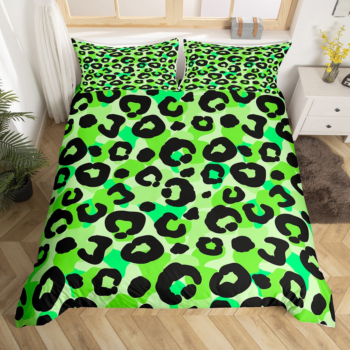 YST Green Leopard Print Bedding Sets Queen Cheetah Print Comforter ...