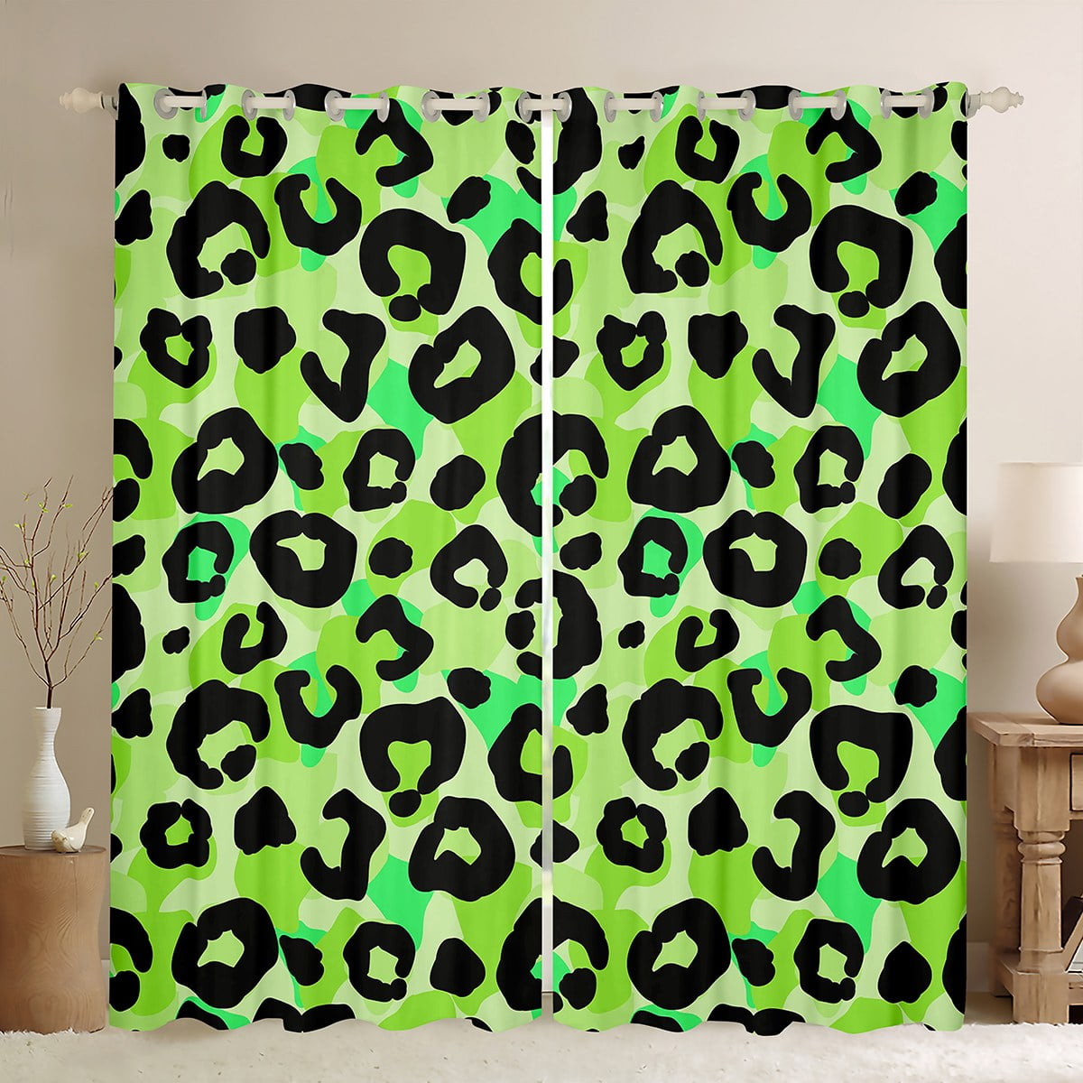 YST Green Leopard Print Blackout Curtains Cheetah Print Curtains, Wild ...