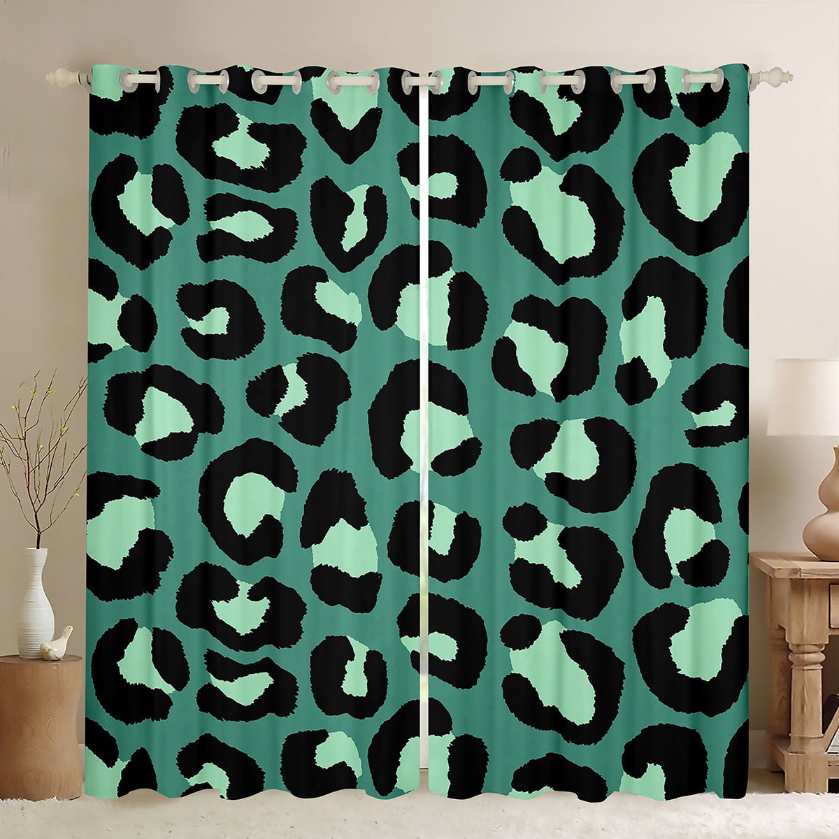 Erosebridal Green Leopard Print Curtains & Drapes Turqoise Animal ...