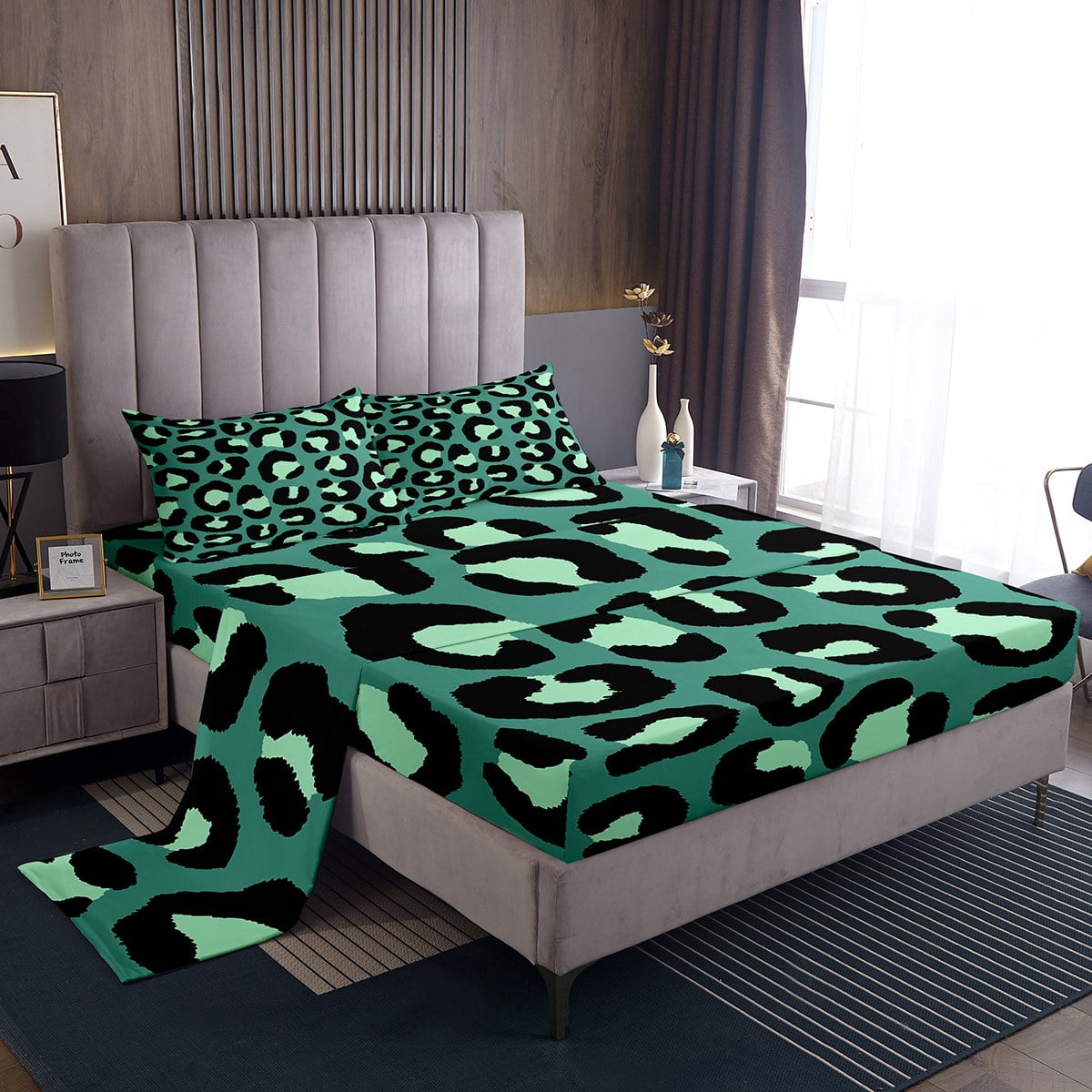 YST Green Leopard Print Queen Sheets Turqoise Animal Printed Bed Set ...