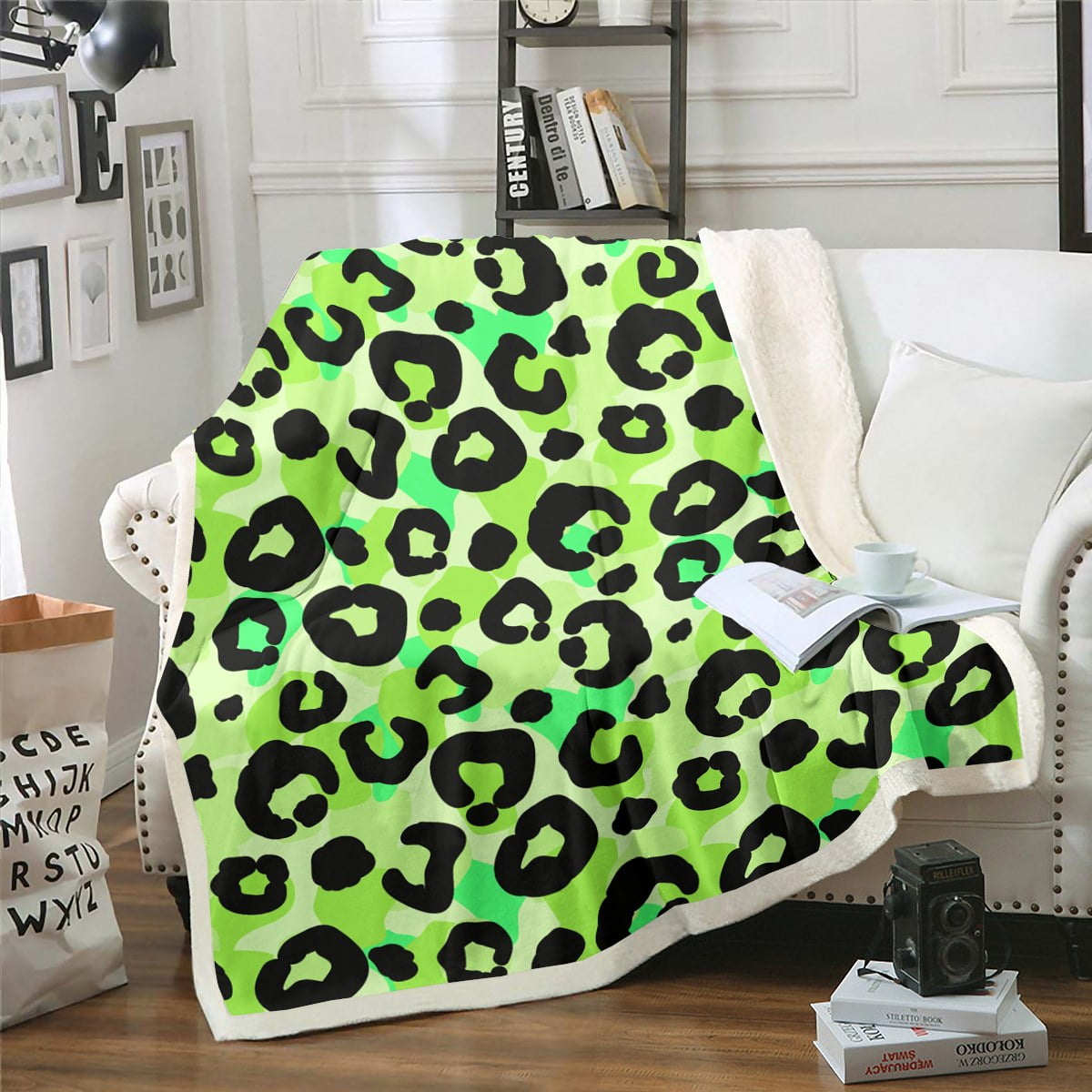 YST Green Leopard Print Sherpa Blanket Cheetah Print Fleece Blanket ...