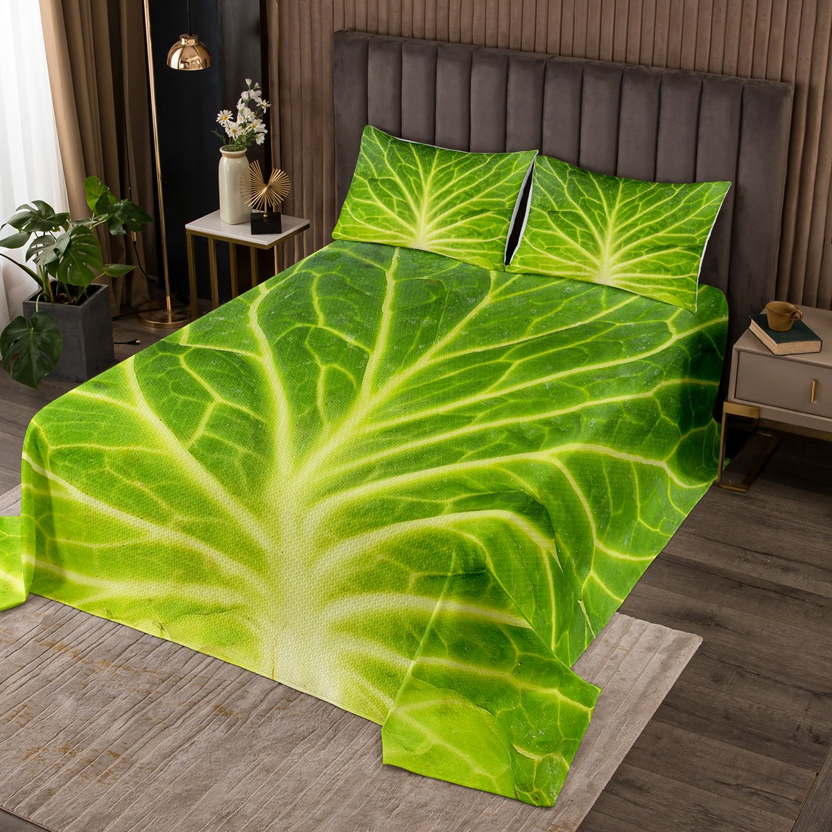 Green Lettuce Leaf Bedspread Set Queen for Adults ,Cabbage Leaf Quilt ...