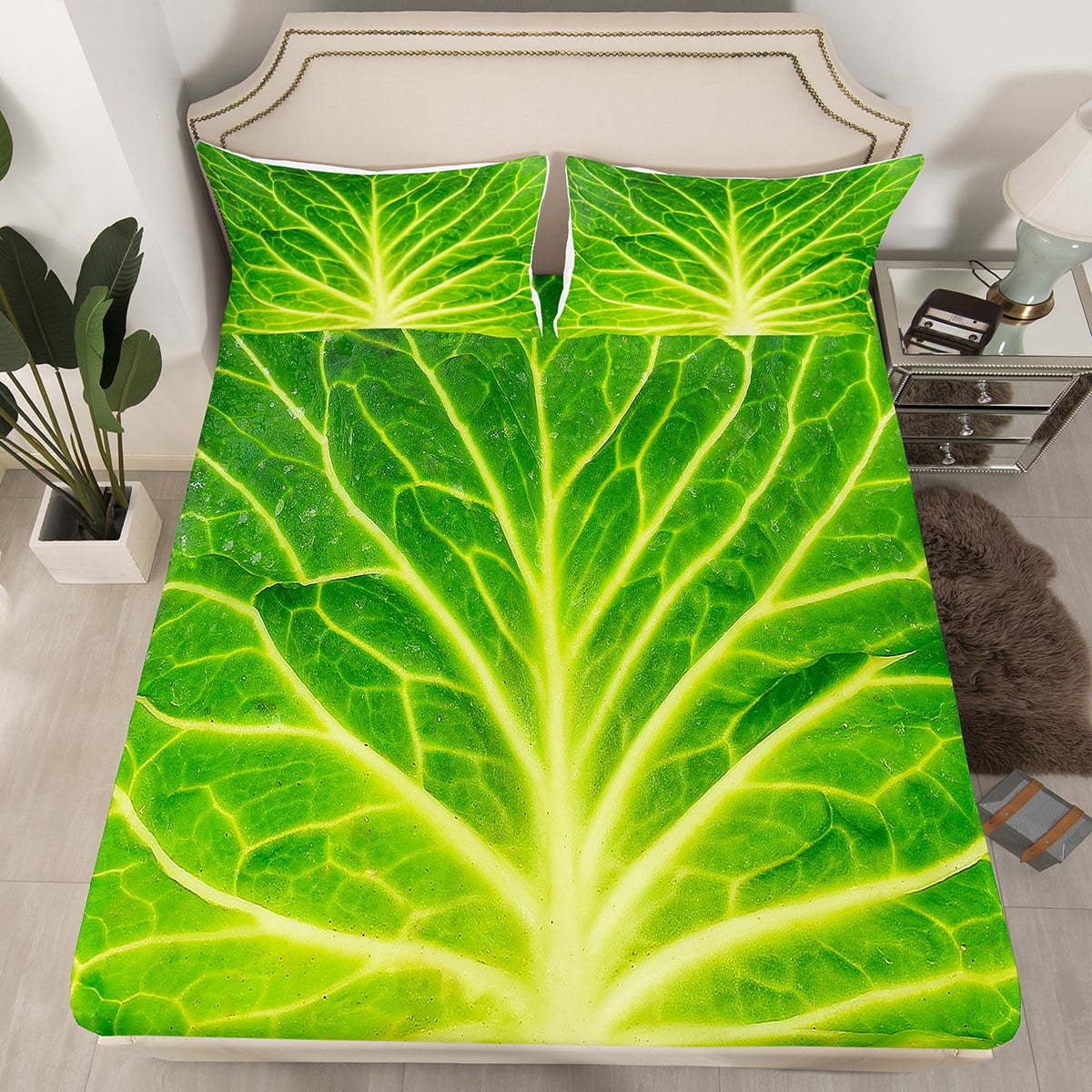 Green Lettuce Leaf Fitted Sheet Twin for Adults ,Cabbage Leaf Bedding ...