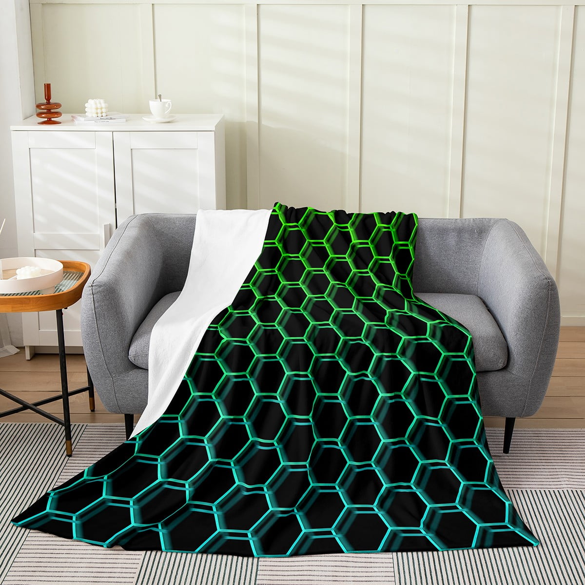 Green Neon Honeycomb Throw Blanket Throw 50x60 inch Geometric Hexagon Fleece Blanket for Teen ...