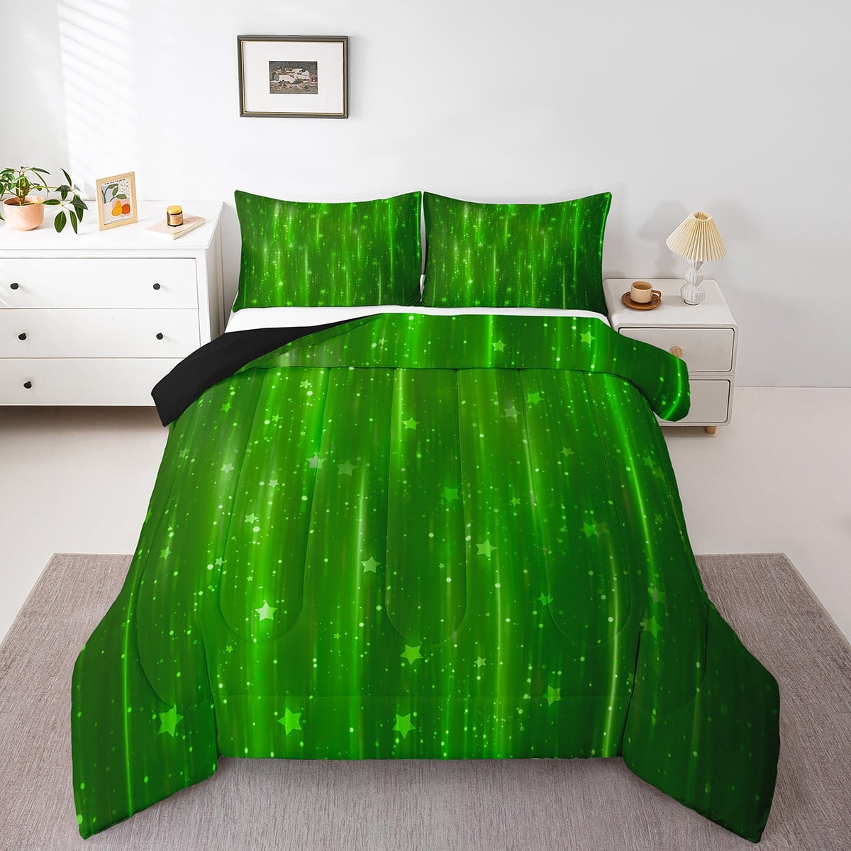 Green Ombre Twin Size Comforter Set Gradient Bedding Set , Sparkling ...