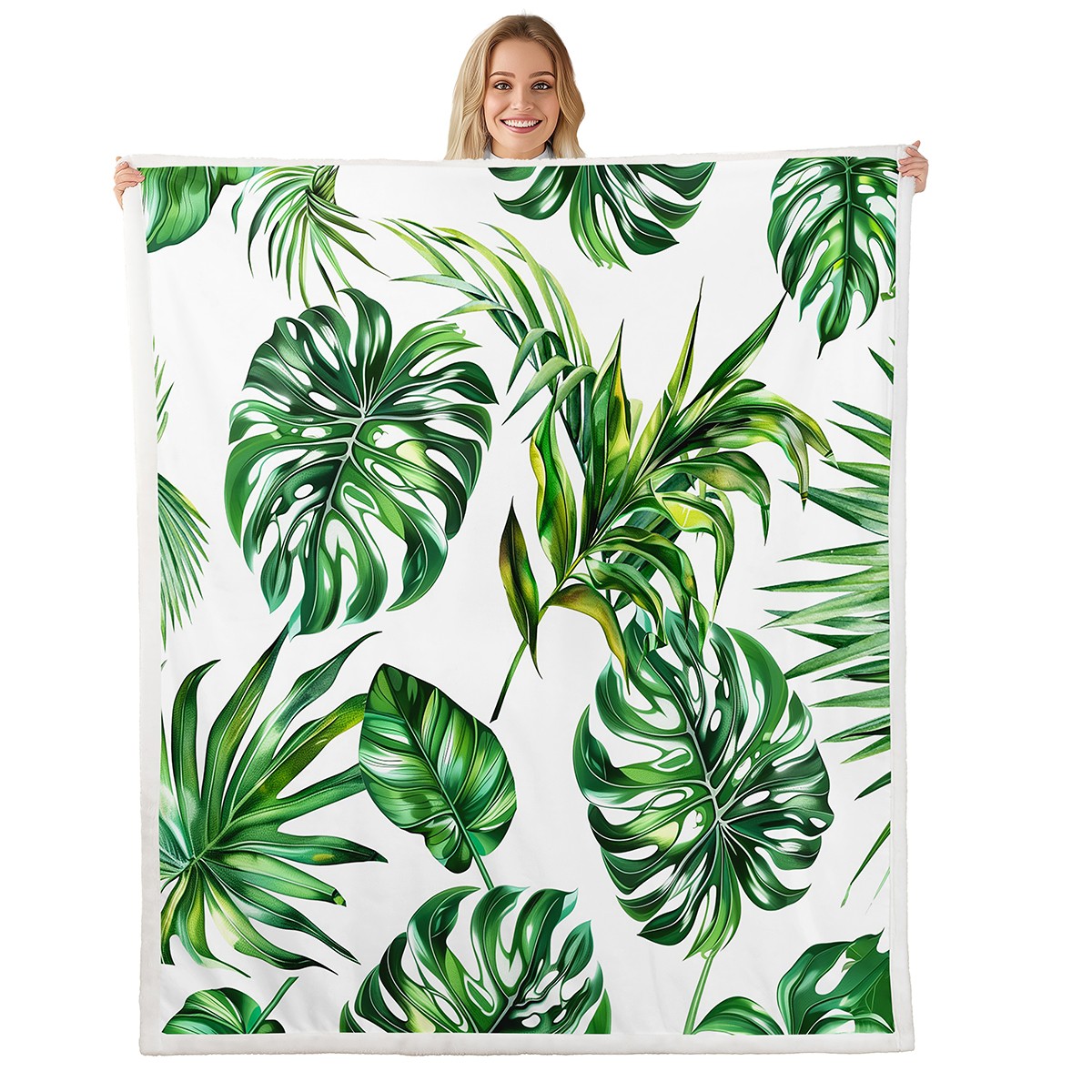 YST Green Palm Leaf Blanket Throw,Tropical Botanical Plant Blankets and ...