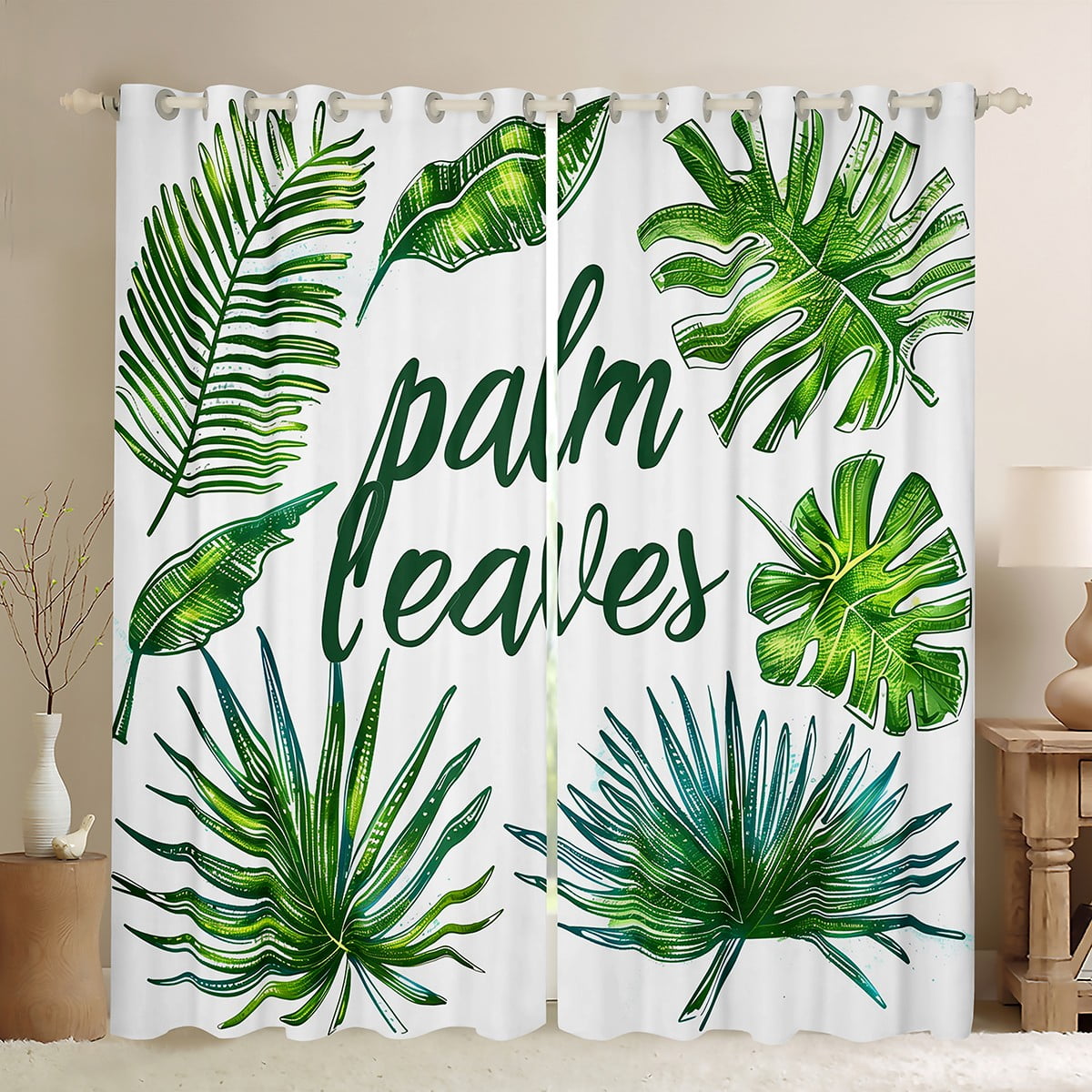 Green Palm Leaf Curtains,Tropical Botanical Plant Leaves Curtains 30% ...