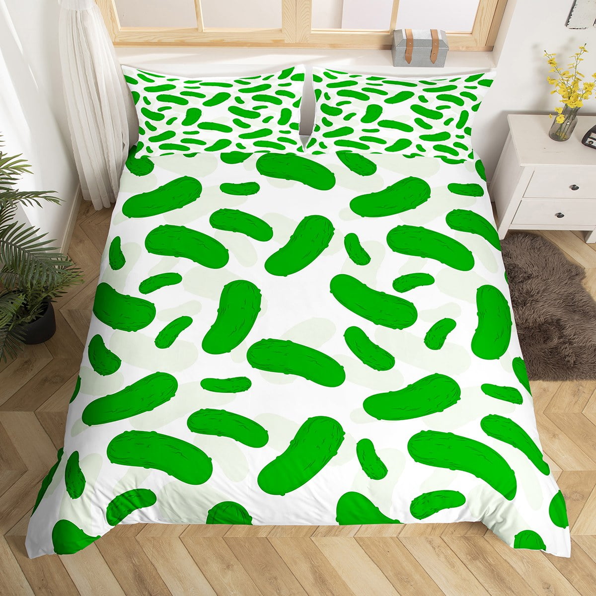 Erosebridal Green Pickles Bedding Set Watercolor Cute Cucumbers ...