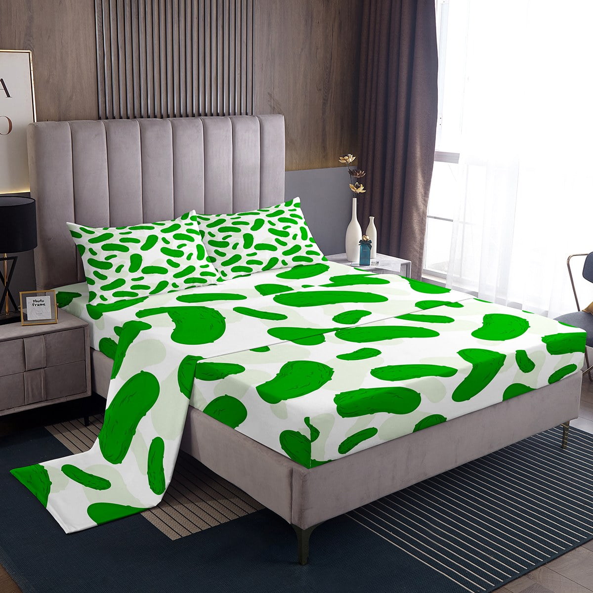 Erosebridal Green Pickles Sheets Watercolor Cute Cucumbers Sheet Set ...