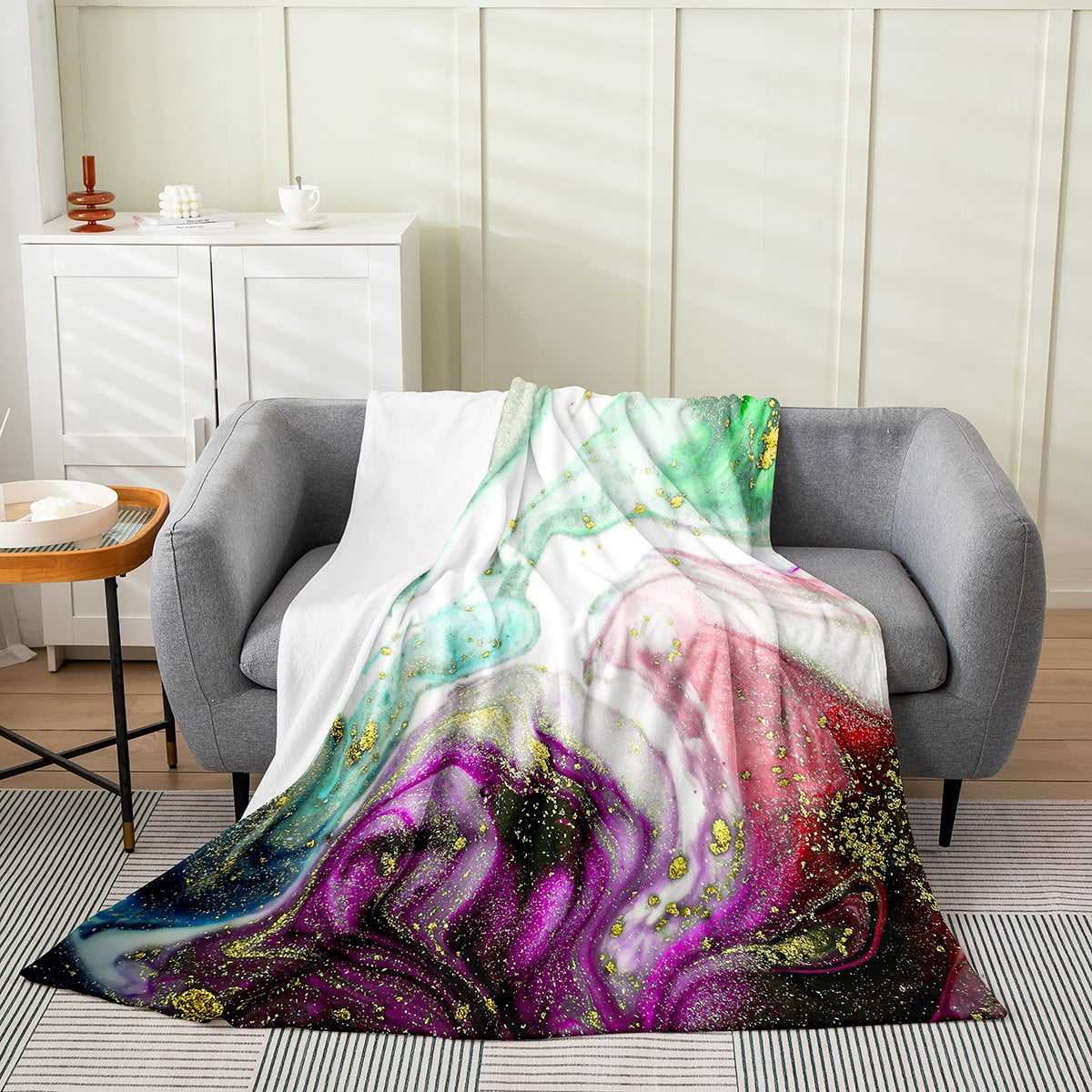 YST Green Purple Watercolor Queen 90x90 inch Throw Blanket,Teal Marble ...