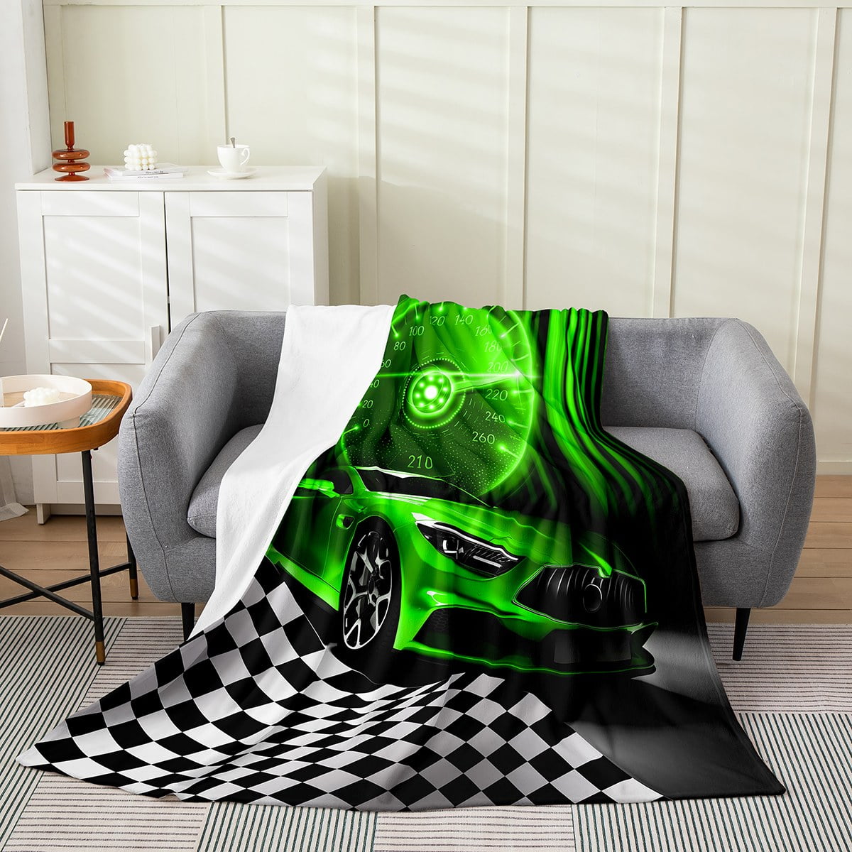 Green Race Car Throw Blanket ,Glitter Ombre Line Fuzzy Blanket Neon ...