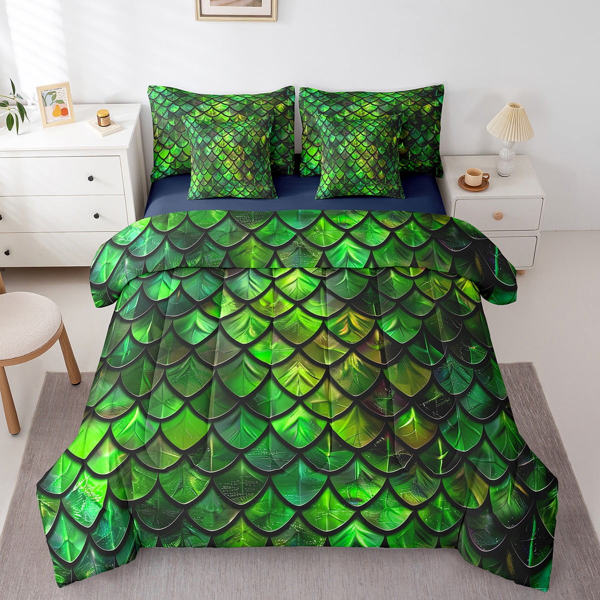 Green Scales 7 Piece Comforter Set King Size,Ocean Nautical Mermaid ...