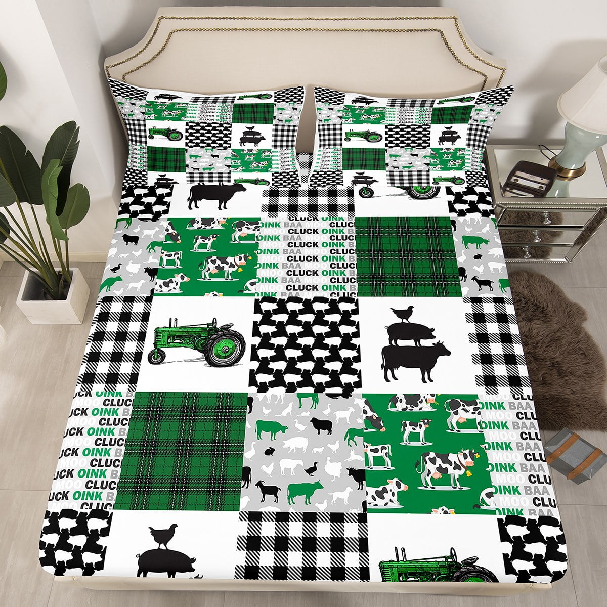 YST Green Tractor Bedding Set for Boys Girls Kids,Construction Truck ...