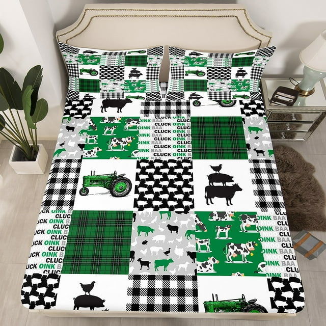 YST Green Tractor Bedding Set for Boys Girls Kids,Construction Truck ...