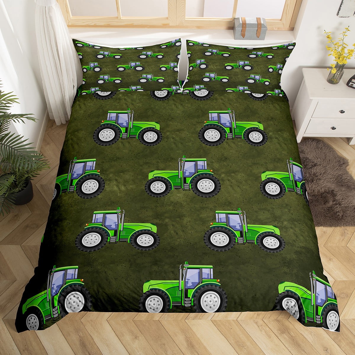 YST Green Truck Duvet Cover Twin for Kids Toddler Watercolor Tractor ...