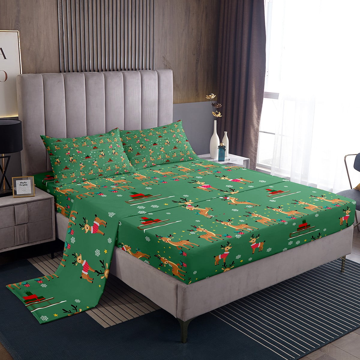 YST Green Xmas Tree Bed Set Groovy Flower Bed Sheets Set, White Peace ...
