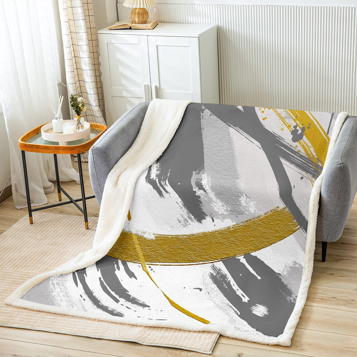 Grey Beige Gray Blanket Brush Strokes Oil Painting Throw Blanket for ...