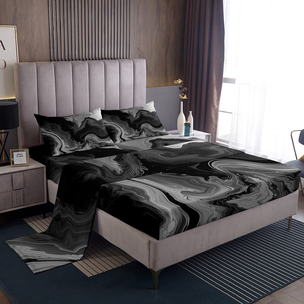 YST Grey Black Marble Twin Sheets Modern Abstract Art Bed Set ...
