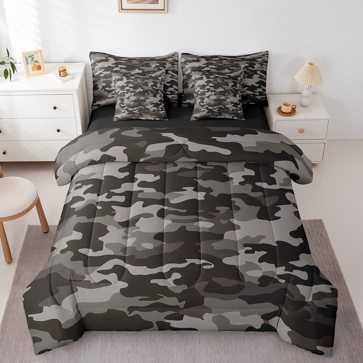 Grey Camo Bed In A Bag 7 Piece Twin Size, Army Camouflage Sheet Set ...