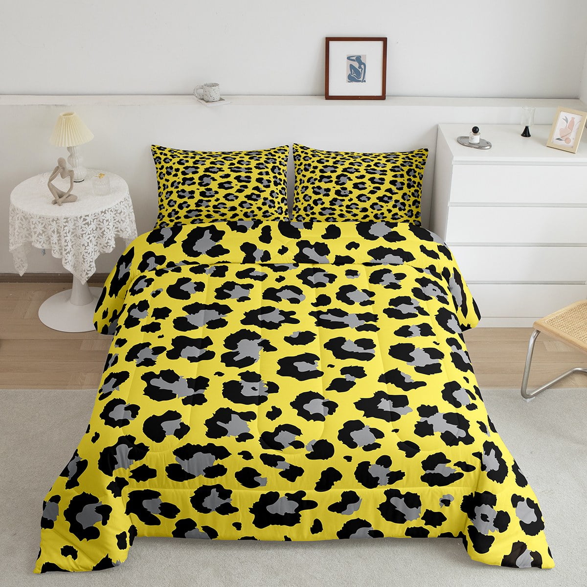 YST Grey Cheetah Print Comforter Twin Yellow Animal Print Bedding Set, Safari Leopard Down ...