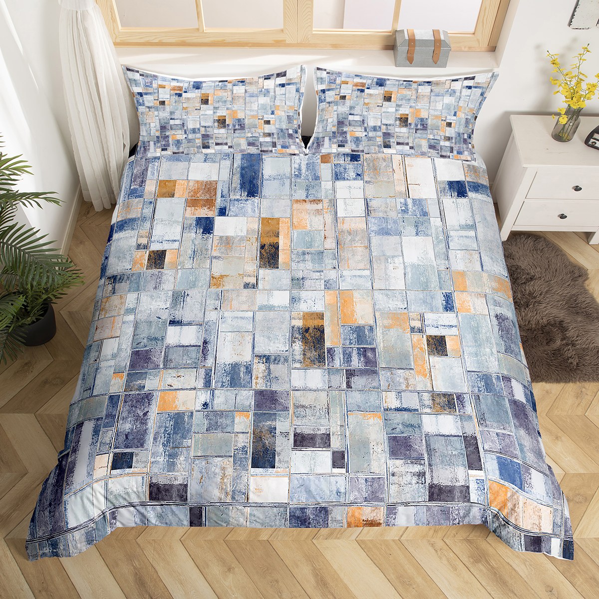 Grey Gradient Bedding Sets Full Navy Grunge Comforter Cover, Watercolor ...