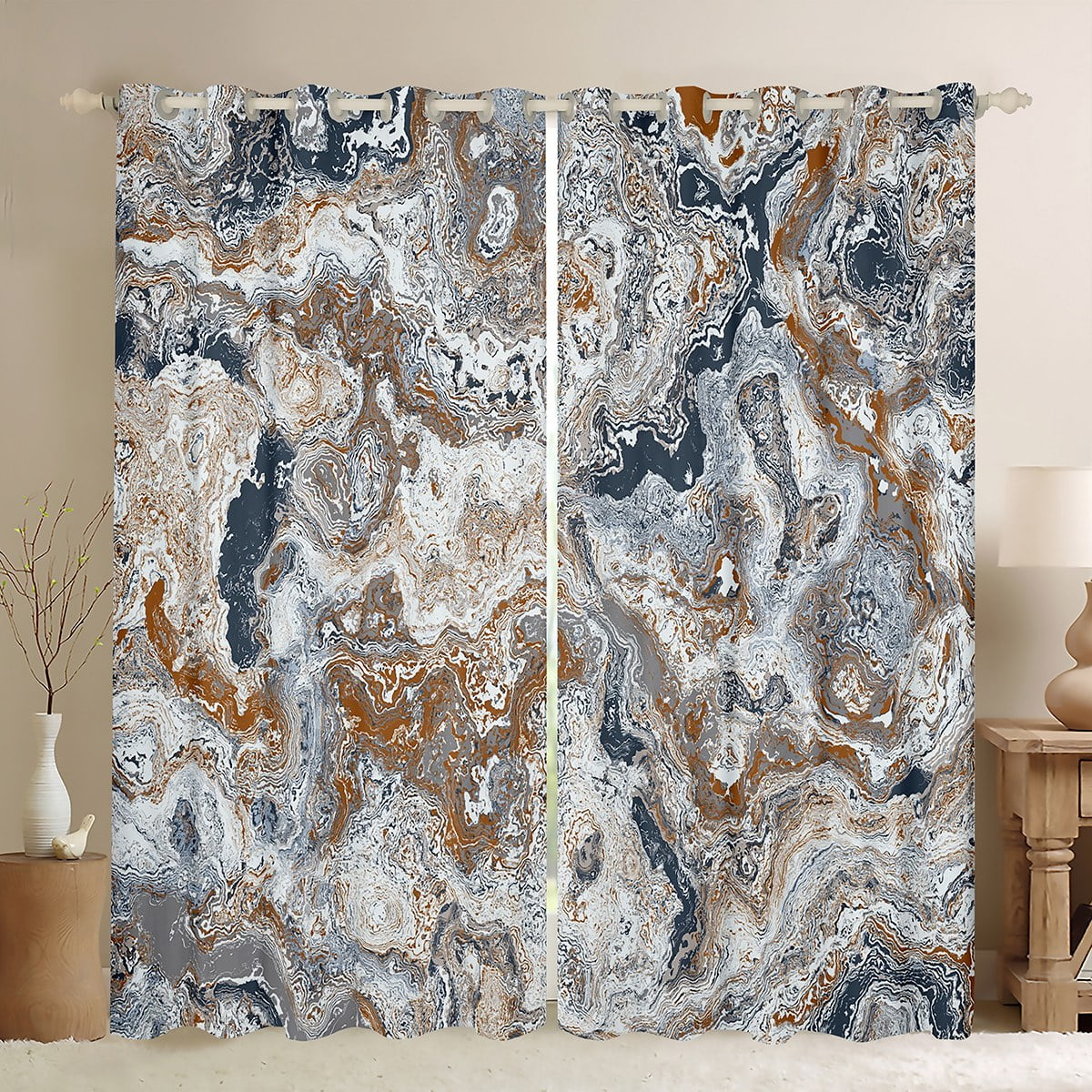 Erosebridal Grey Marble Curtains & Drapes Gray Navy Watercolor Curtains ...