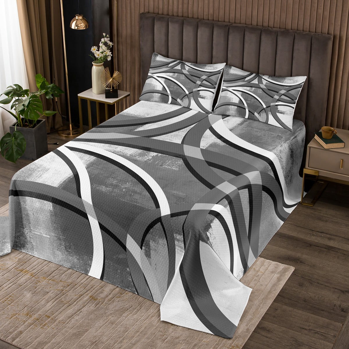 YST Grey Modern Aesthetic Bedspread King Size Gray Gradient Quilt Set ...