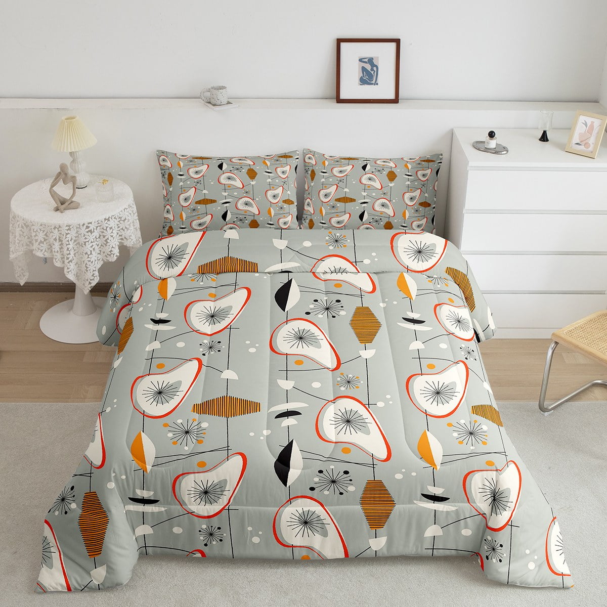 YST Grey Old Fashion Bedding Set Queen Abstract Atomic Comforter Set ...