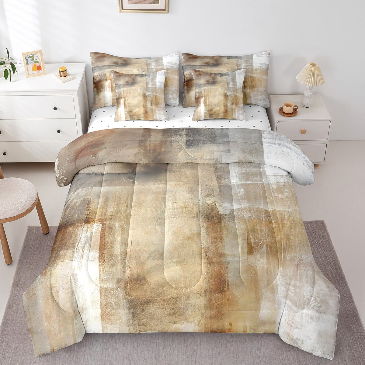 Erosebridal Grey Ombre Comforter Set Queen for Bedroom,Oil Painting ...