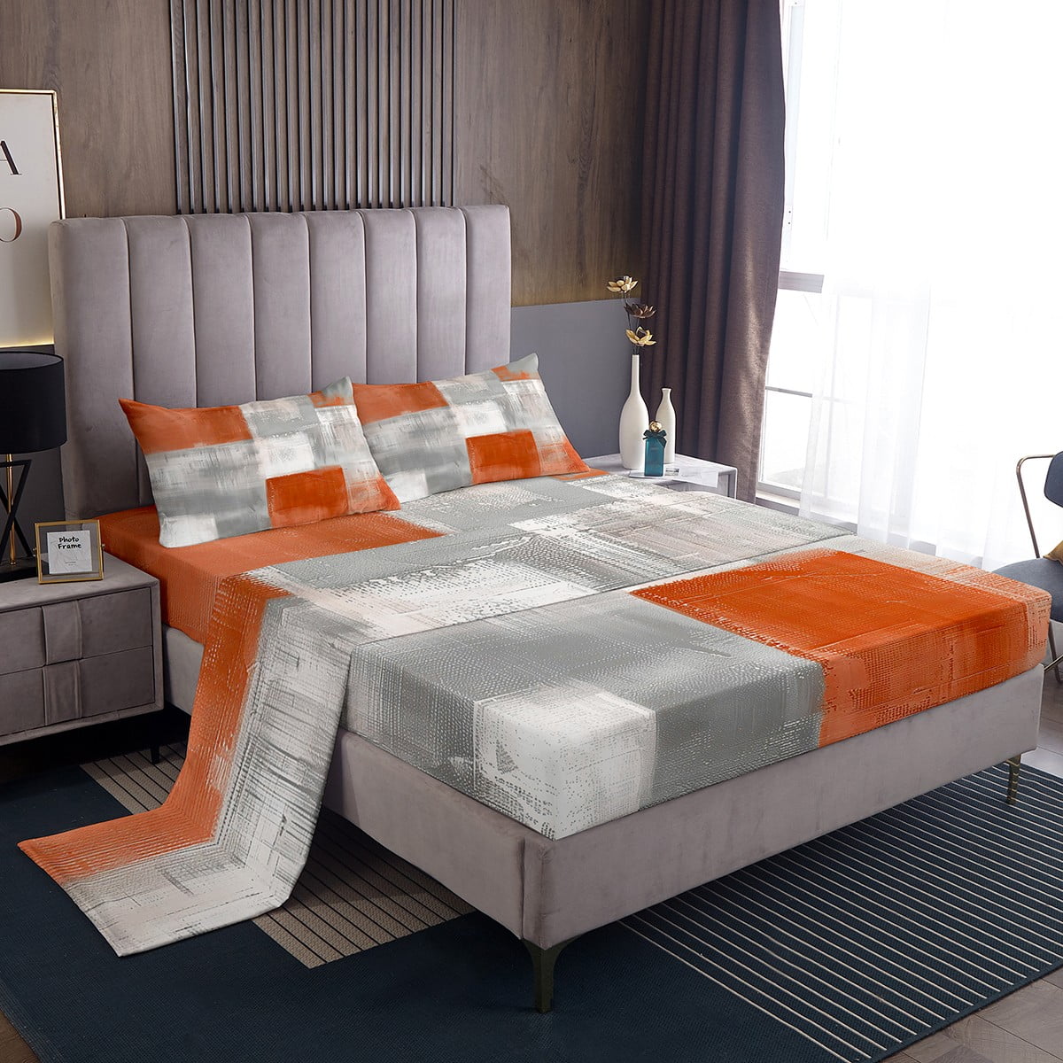 YST Grey Orange Ombre Twin Sheets Watercolor Gradient Bed Set, Oil ...