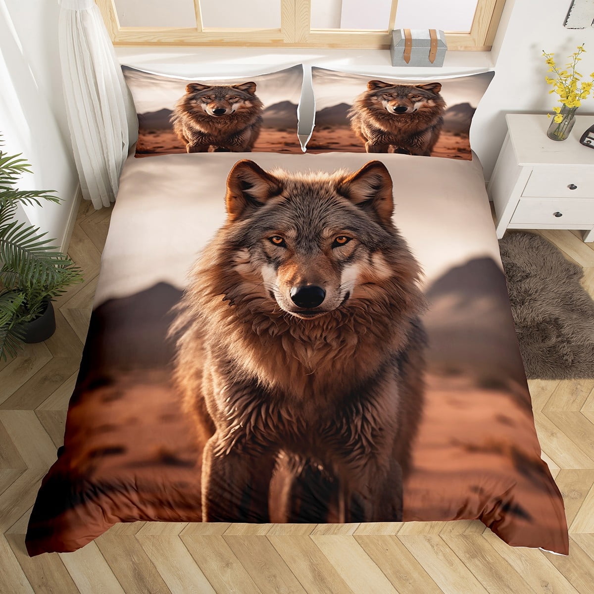 Grey Wolf Bed Set Safari Wolf Comforter Cover,Woodland Animal Bedding ...
